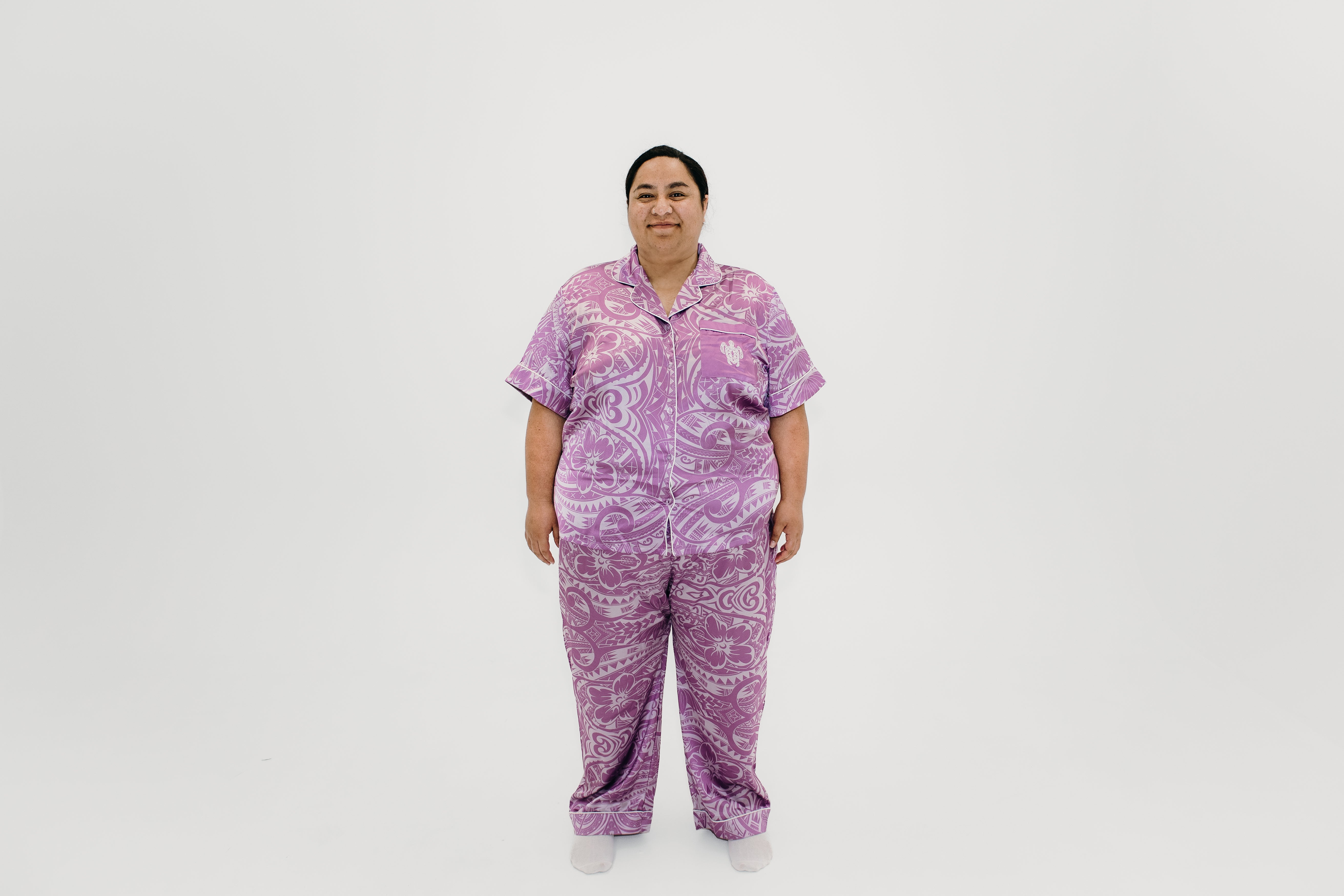 Plus Violet Culture Design Satin Sleepwear Set – Nesian Comfy Wear